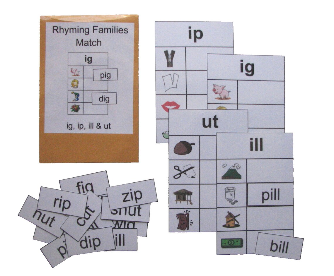 Educational Literacy Center Resource Game Rhyming Families Ig, Ip, Ill ...