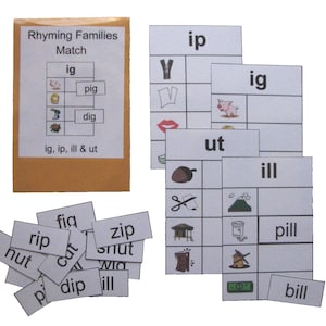 Educational Literacy Center Resource Game Rhyming Families Ig, Ip, Ill ...