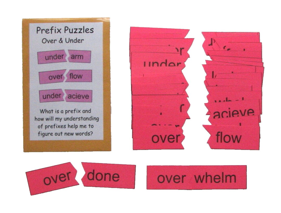 Educational Literacy Center Resource Game Prefix Puzzles Over & Under ...