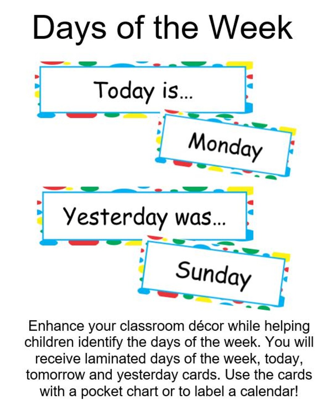 Teacher Made Classroom Calendar Resource Bulletin Board Days of the ...