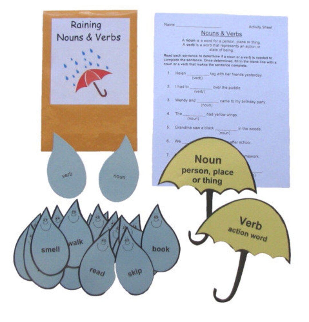 Teacher Made Literacy Center Learning Resource Game Nouns & Verbs - Etsy