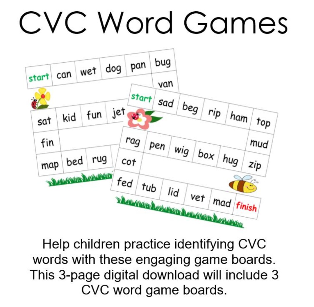 CVC Words Digital Download Kindergarten Phonics Activity Games - Etsy