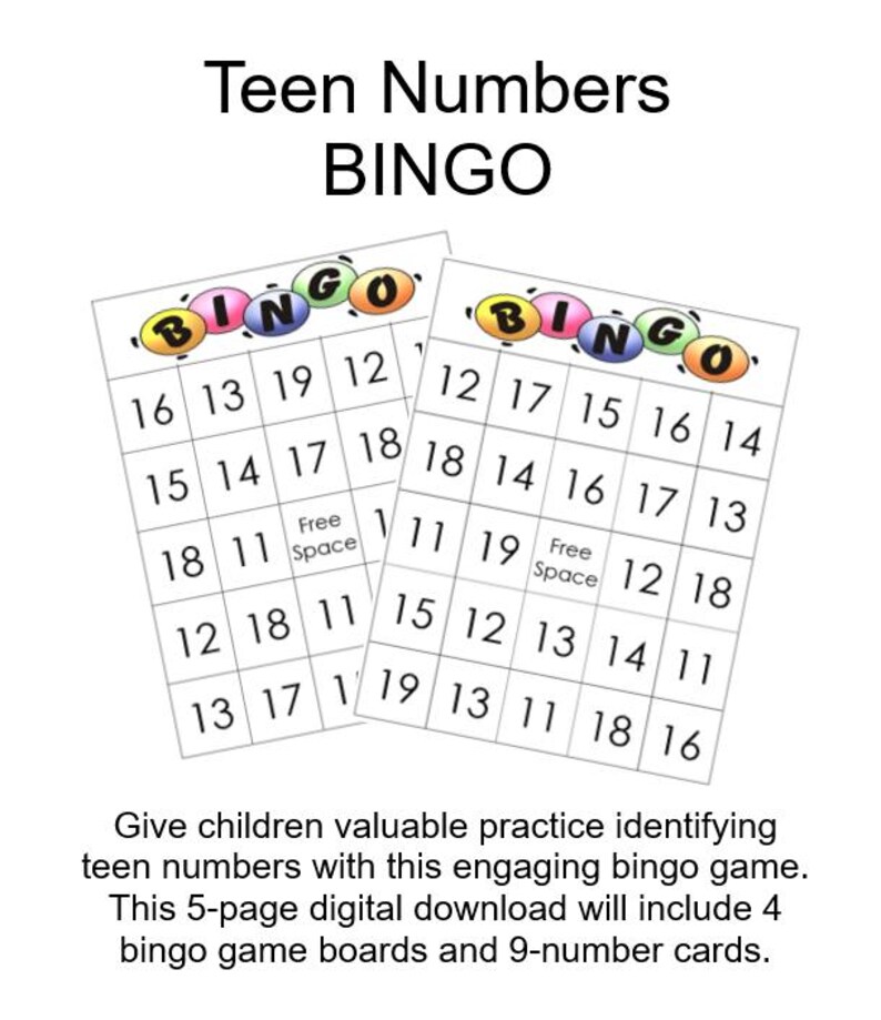 Teen Numbers Digital Download Math BINGO Game - Etsy