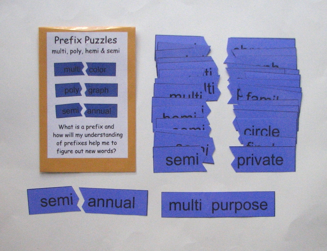 Educational Literacy Center Game Prefix Puzzles Multi, Poly, Hemi ...