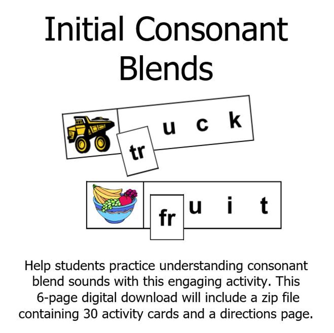 Initial Consonant Blends Digital Download Literacy Activity Classroom ...
