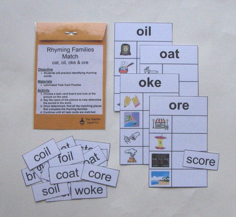Educational Literacy Center Resource Game Rhyming Families Oat, Oil ...