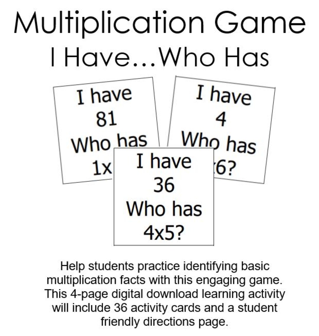 Basic Multiplication Facts Digital Download Math Game Educational ...