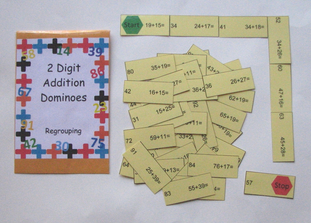 Teacher Made Math Center Resource Game 2 Digit Addition Dominoes ...