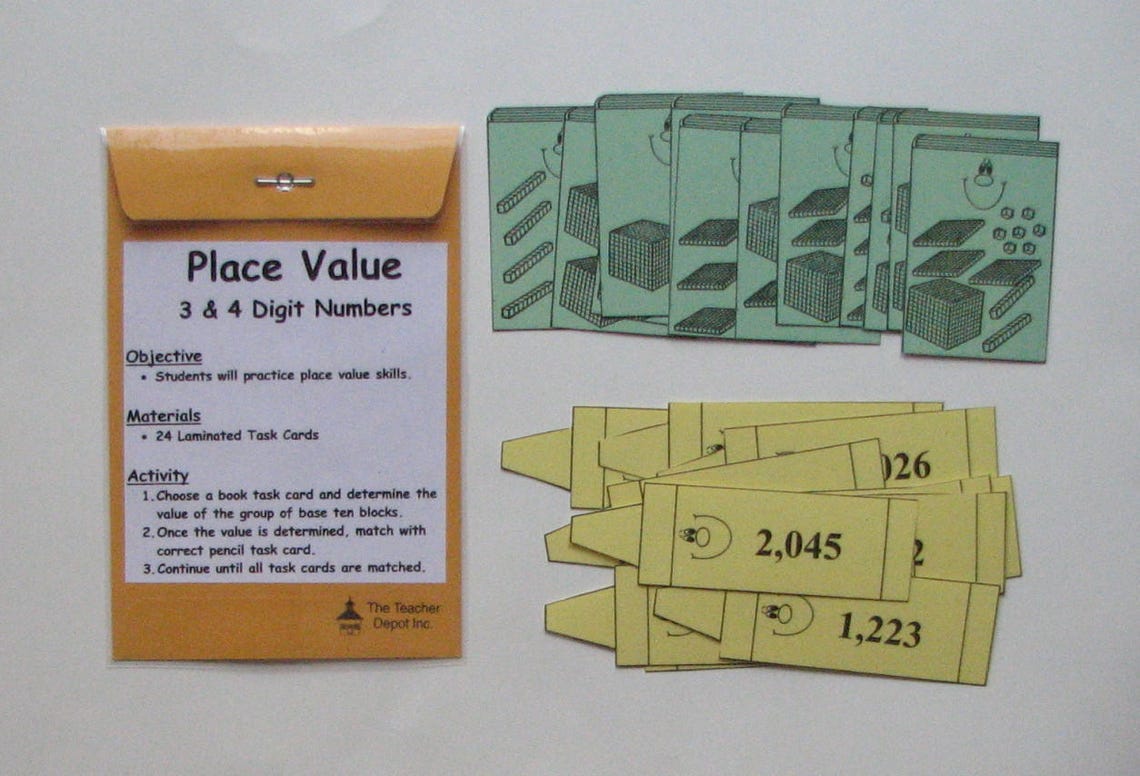 Teacher Made Math Center Learning Resource Game Place Value 3 & 4 Digit ...