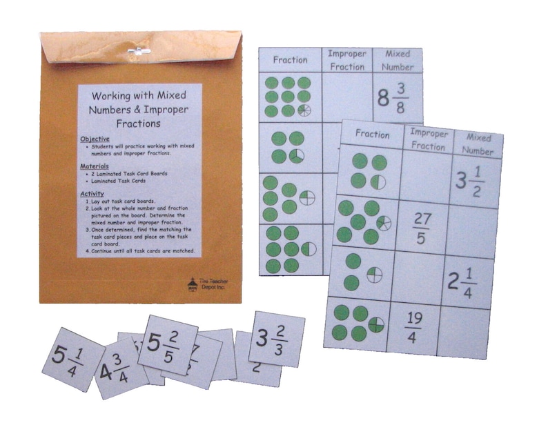 Educational Math Center Game Working With Mixed Numbers & Improper ...