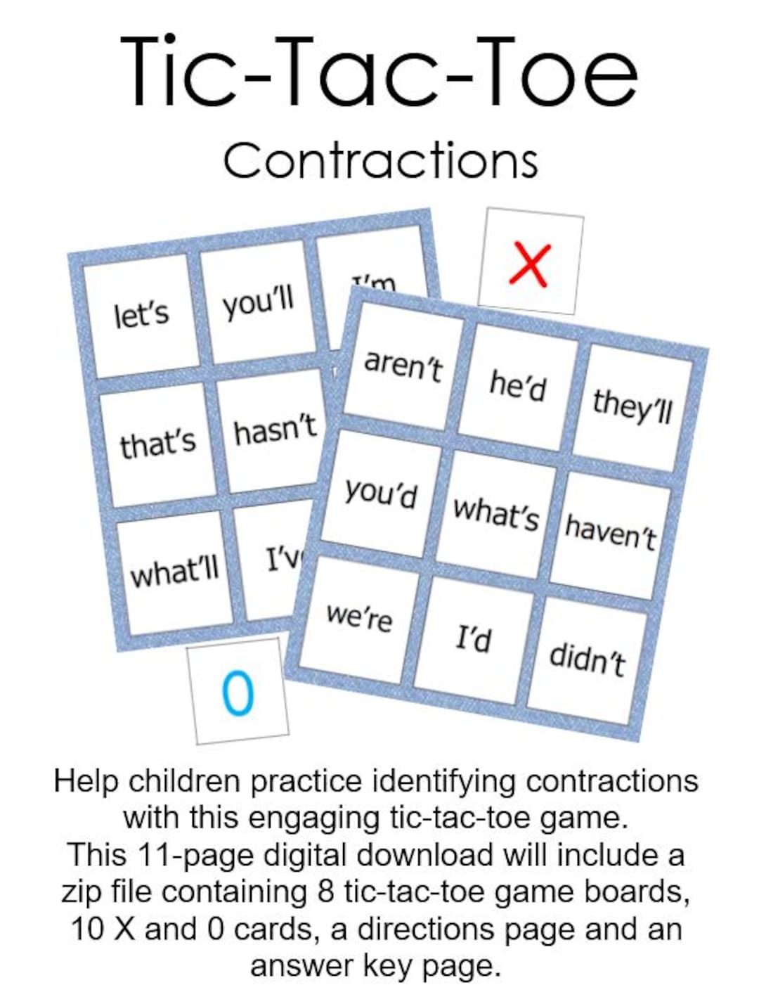 Contractions Digital Download Teacher Made Literacy Activity Tic-tac ...