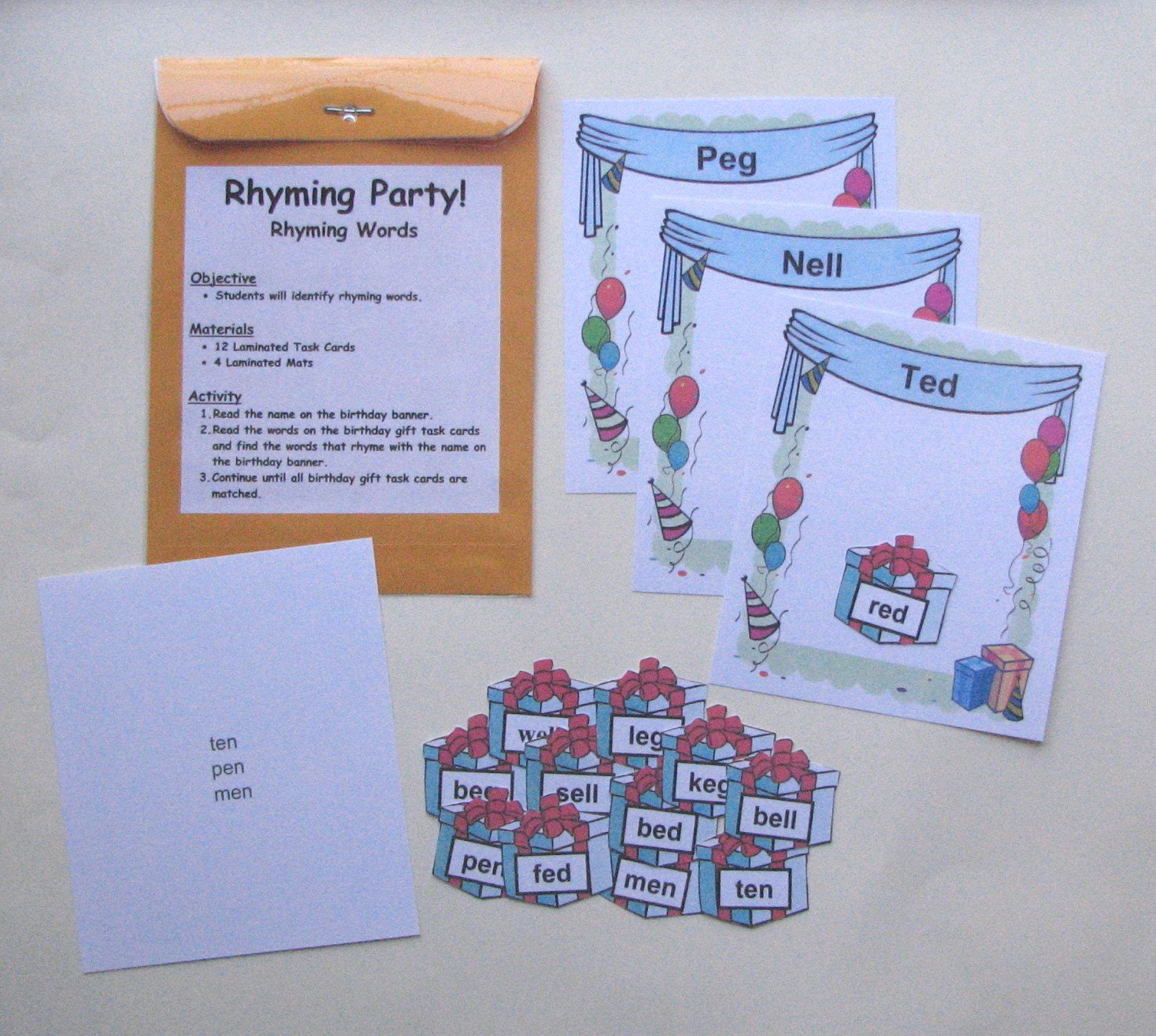 Teacher Made Literacy Center Educational Learning Resource Game Rhyming ...