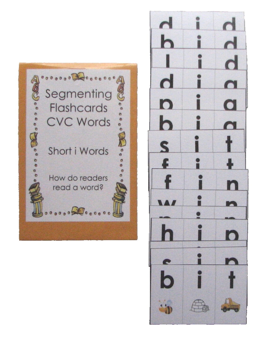 5 Educational Literacy Centers Segmenting Flashcards Short Vowel CVC ...