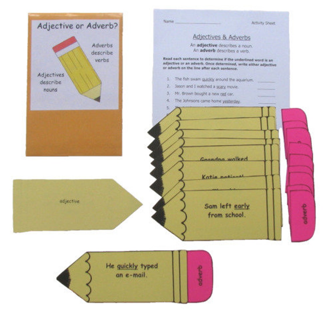 Teacher Made Literacy Learning Center Resource Game Adjective or Adverb ...