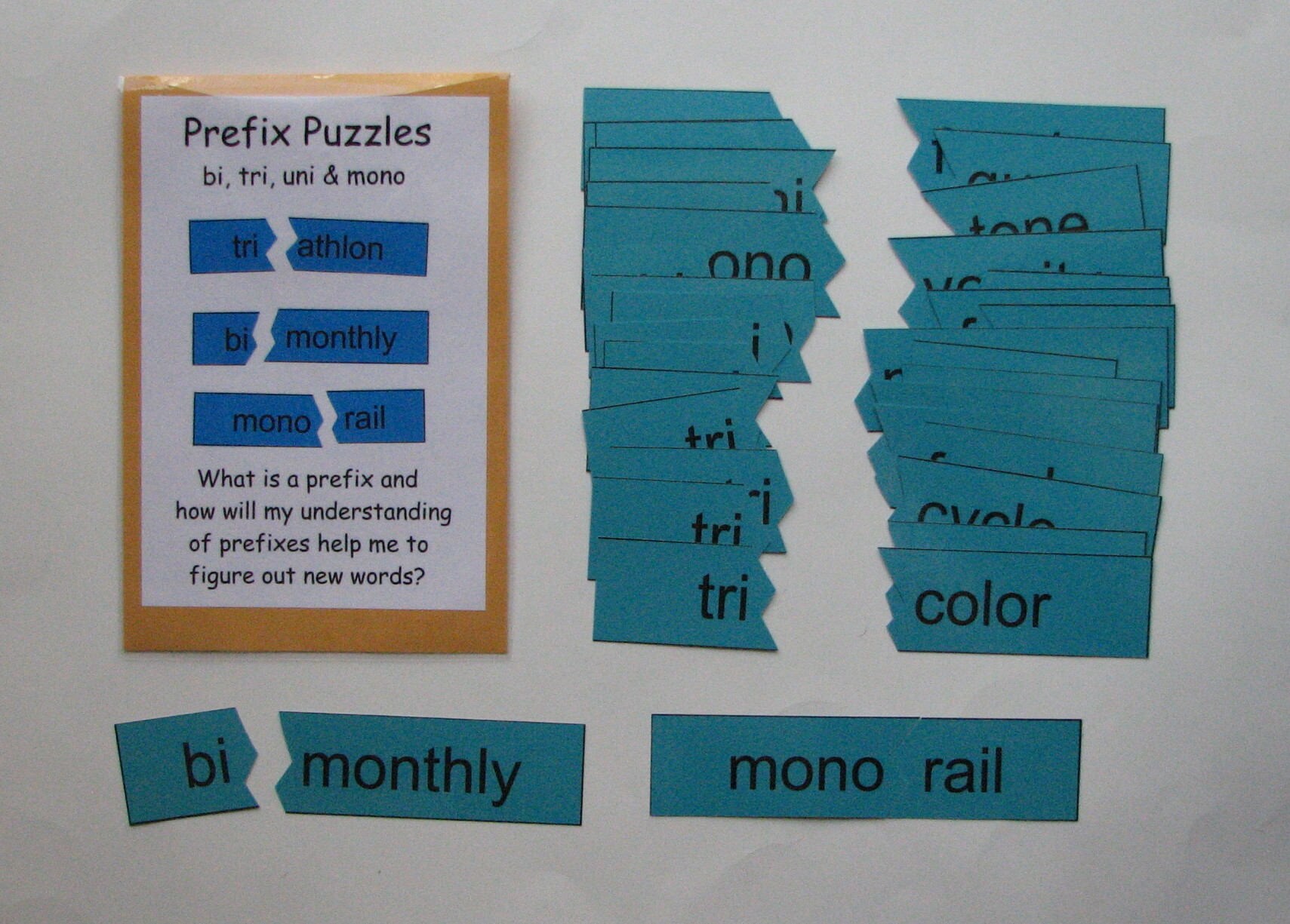 Educational Literacy Learning Center Resource Game Prefix Puzzles Bi ...