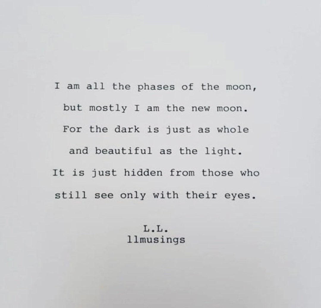 I Am All the Phases of the Moon Handtyped and Signed on a 5x7 Textured ...