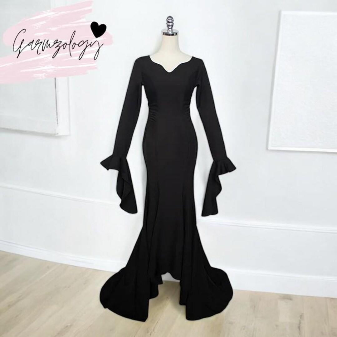 Morticia Addams Gown Dress, Vampire Halloween Dress, Gothic Black Dress ...