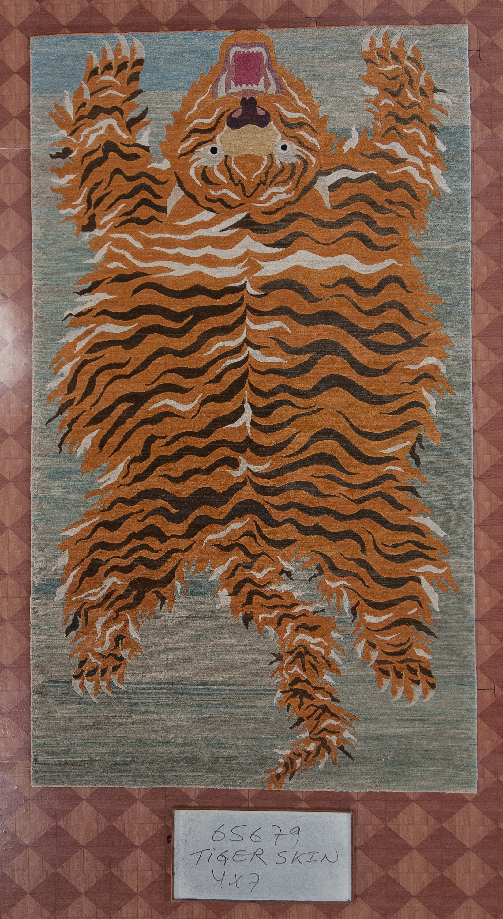 Tibetan Hand Knotted Tiger Pelt Rug, All Natural Dyes, Tibetan Wool ...