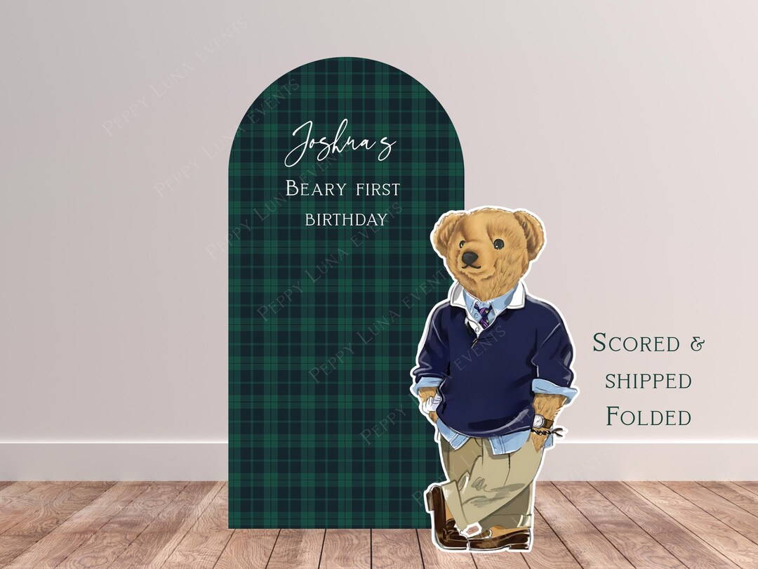 Personalized Plaid Arch Backdrop & Bear Cutout | Preppy Baby Shower ...