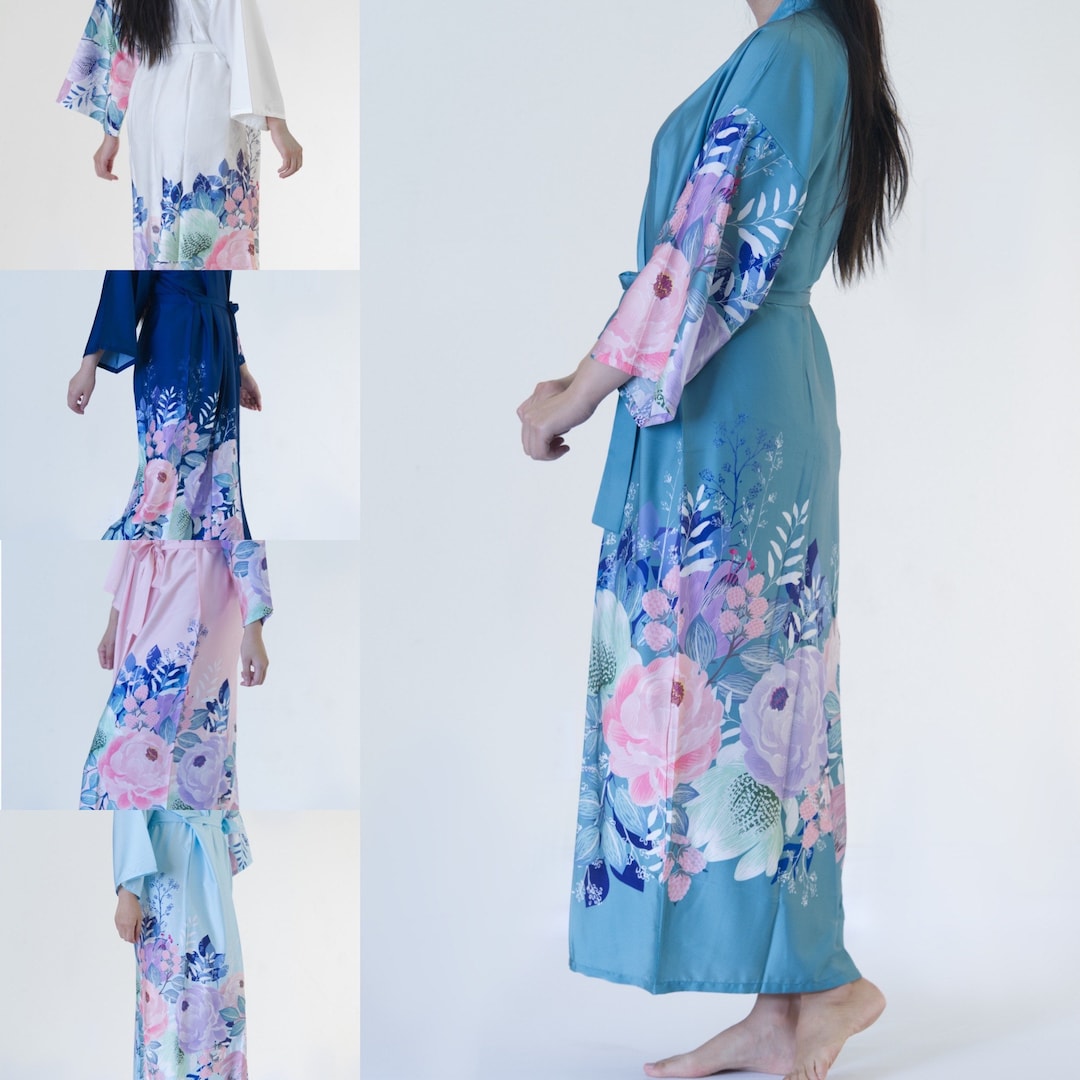 High Quality Soft Beautiful Silky Long Floral Robe, Kimono Robe ...