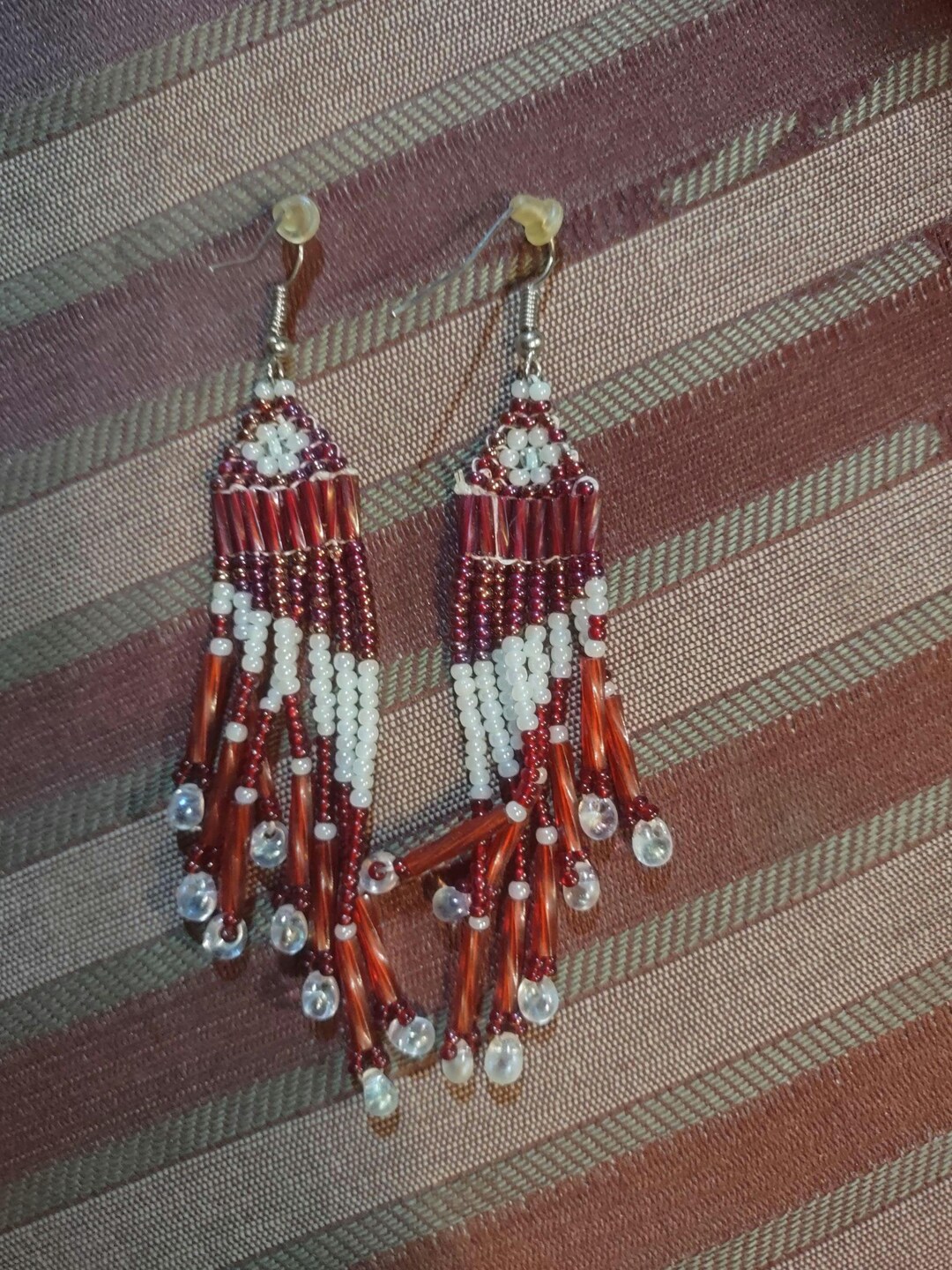 Vintage Handmade Native American Red and Gold Seed Beed Earrings - Etsy