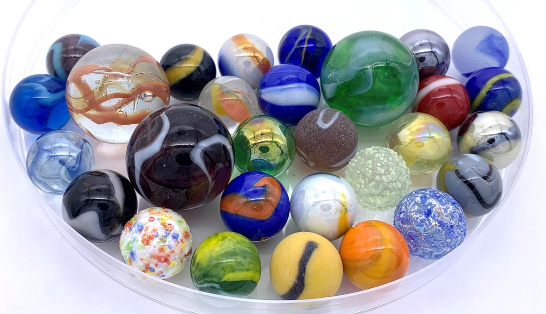28 Mega Marble Players / Shooters W Pouch Exact Ones as Pictured Vacor Great Value! Some Retired ...