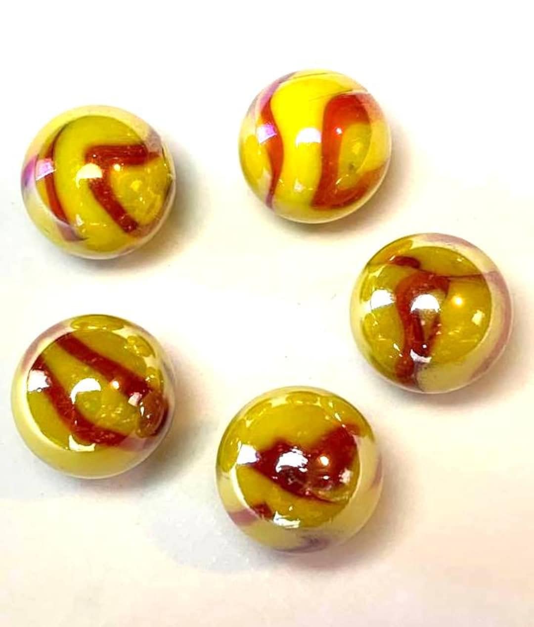16mm "iridescent Sun" (5/8th") Marble Glass Players - Iridescent Yellow ...