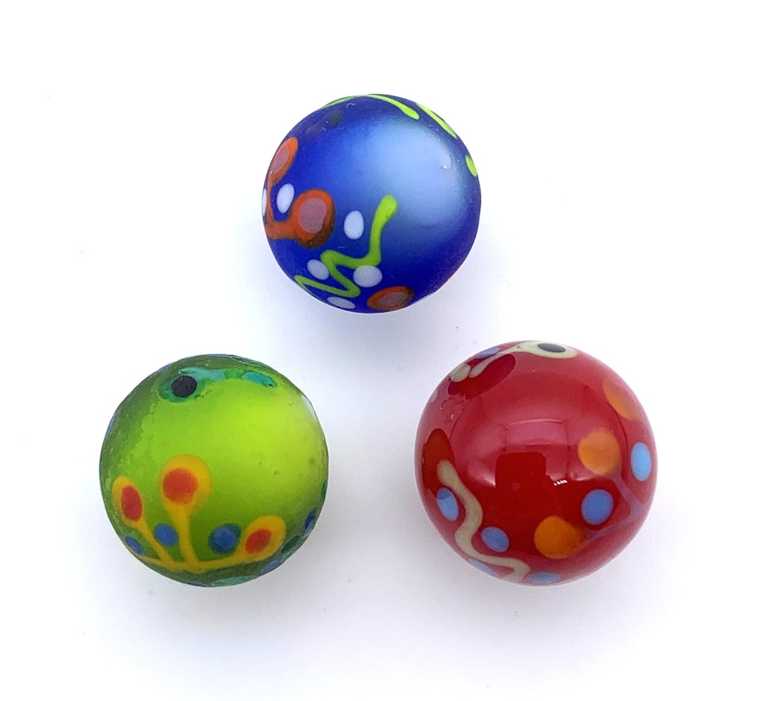 New for 2021! "inca" 16mm Handmade Art Glass Player Marbles W Stands ...