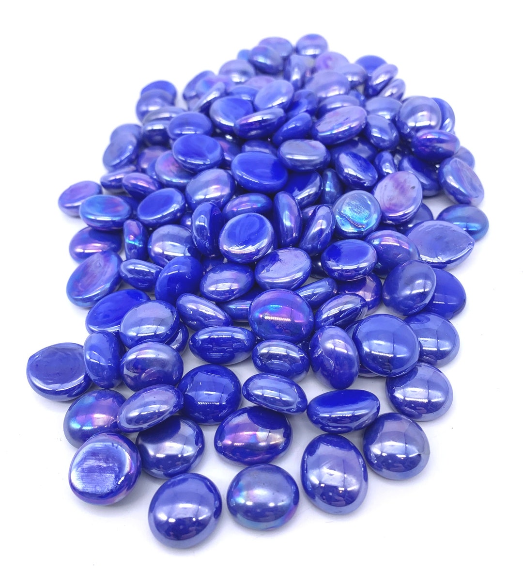 Electric Dark Blue Round Iridescent Flat Glass Gems 1/2" Net Bags Art ...