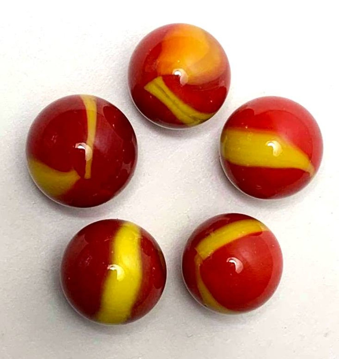 14mm "lil Devil" Glass Player Marbles Pack of 5 Bright Red With Yellow ...
