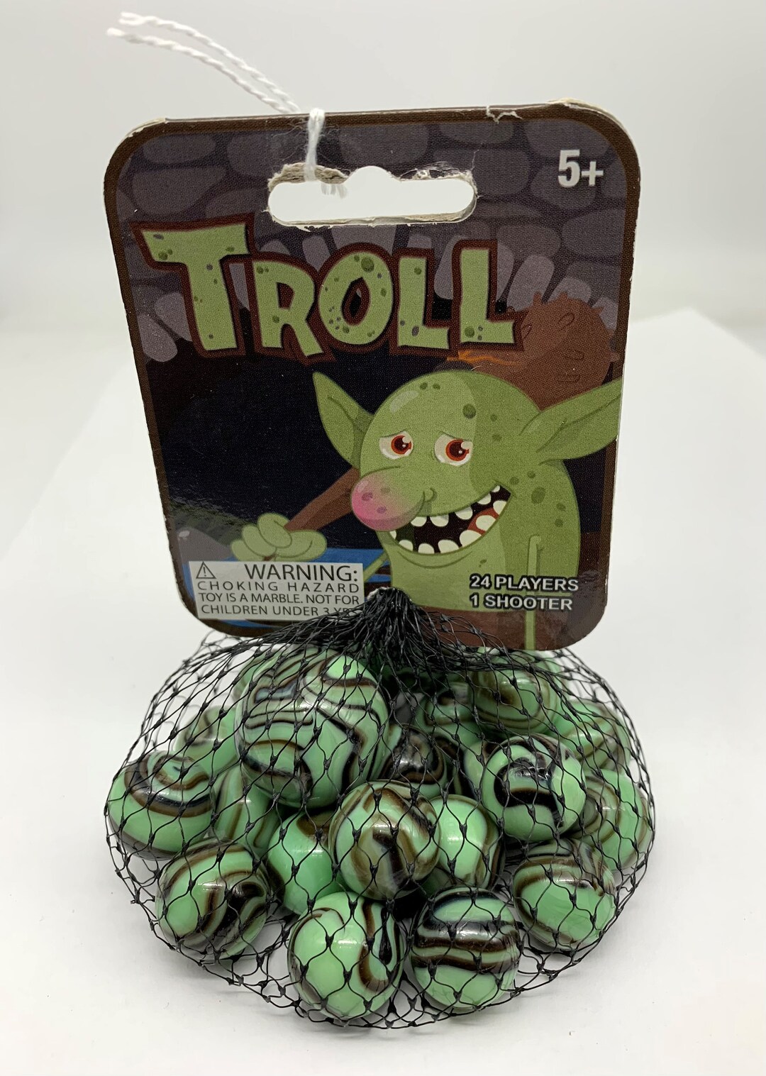 Net Bag of 25 Troll Glass Mega Marbles by Vacor Light Green With Black ...