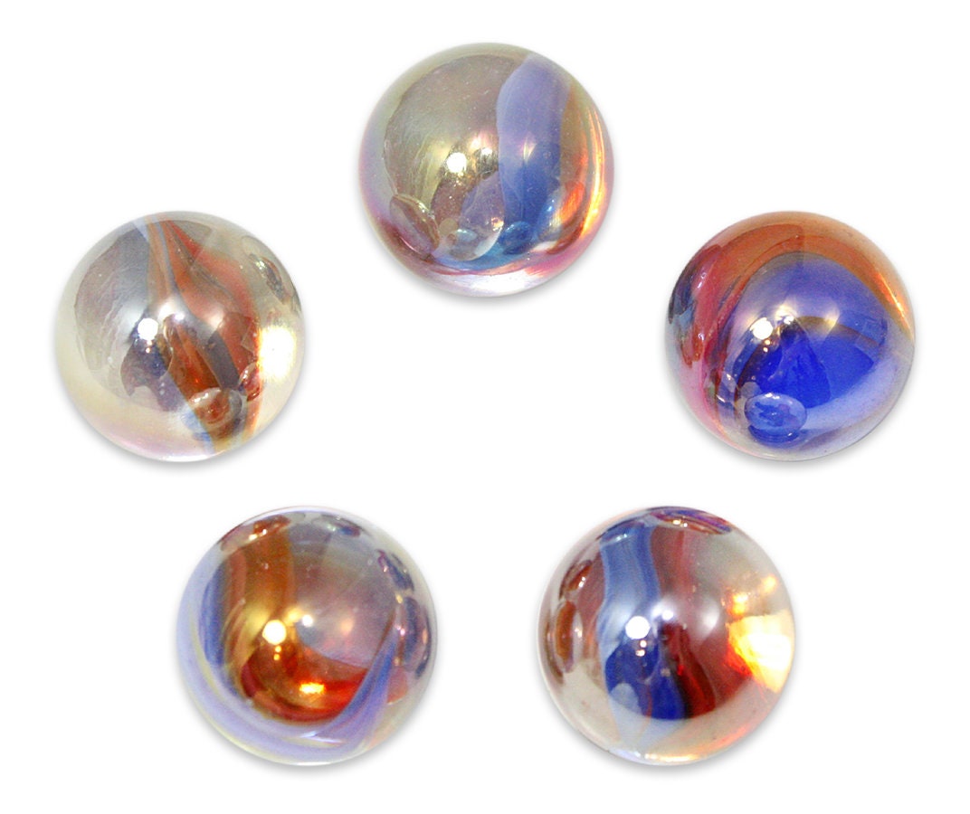 22mm "funfair" Glass Marble (5/8th") Shooters Pack of 5 Iridescent ...