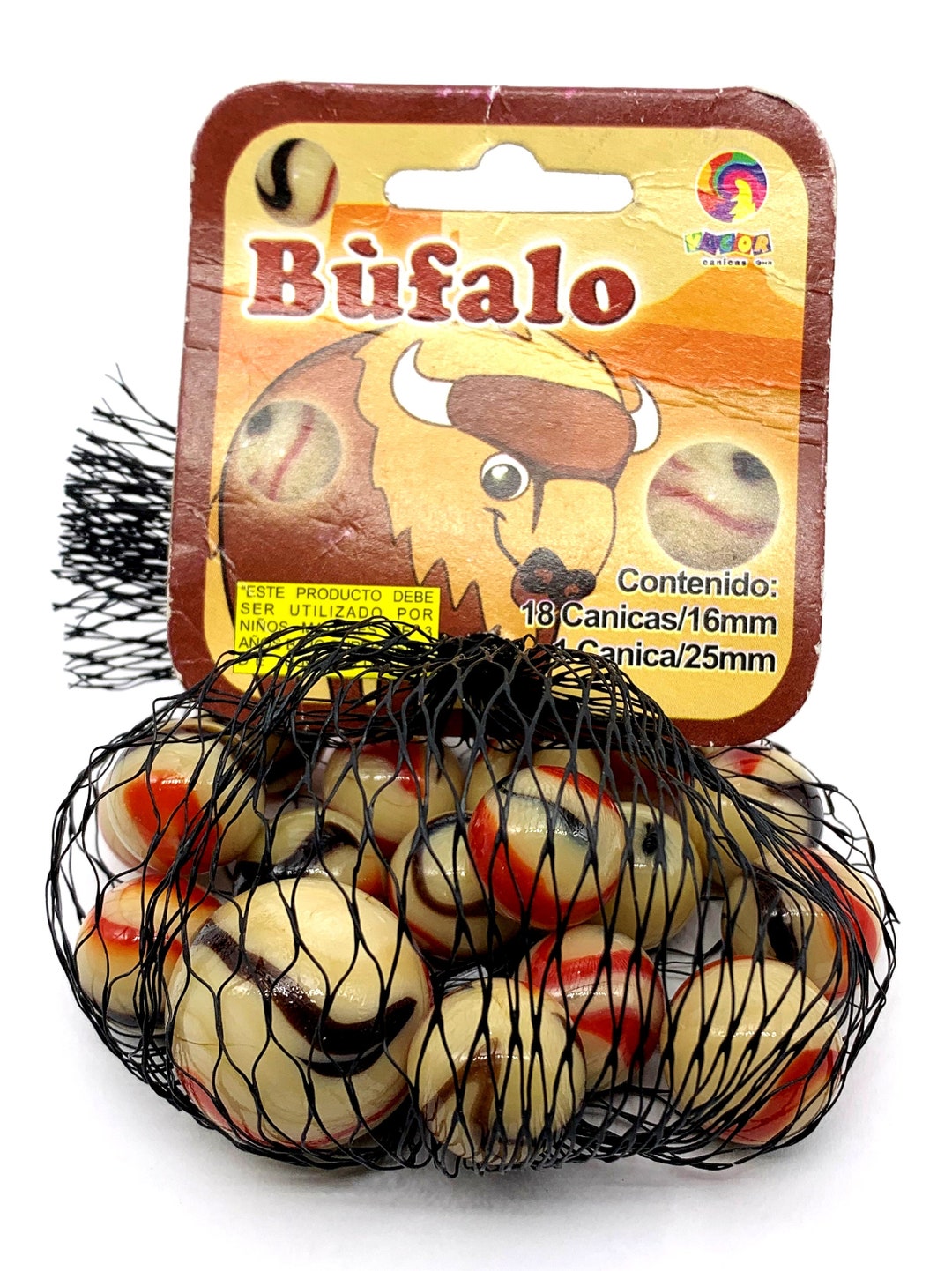 Net Bag of 19 "bufalo" Glass Marbles From Mexico by Vacor (called ...