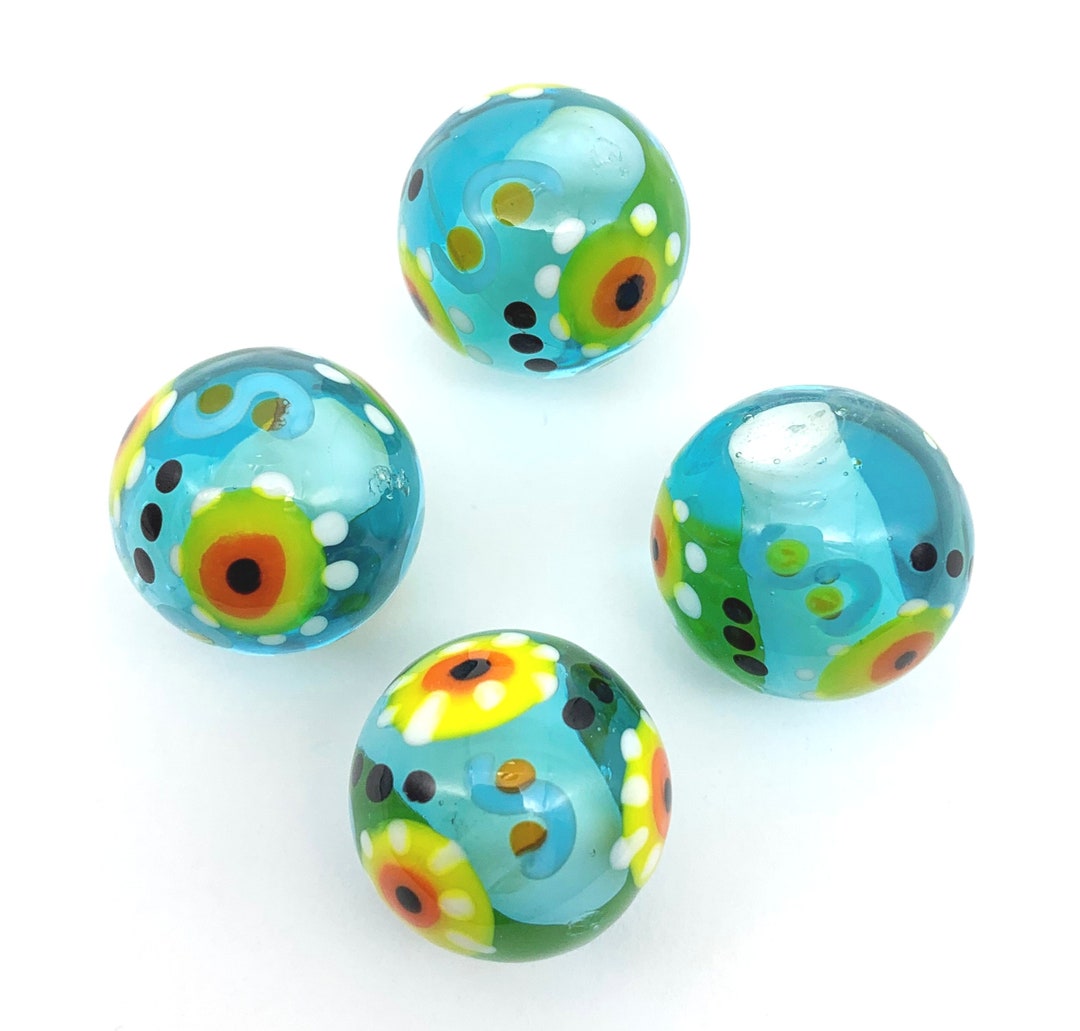 Pk 4 "pollination" 22mm Handmade Art Glass Shooter Marbles (7/8 ...