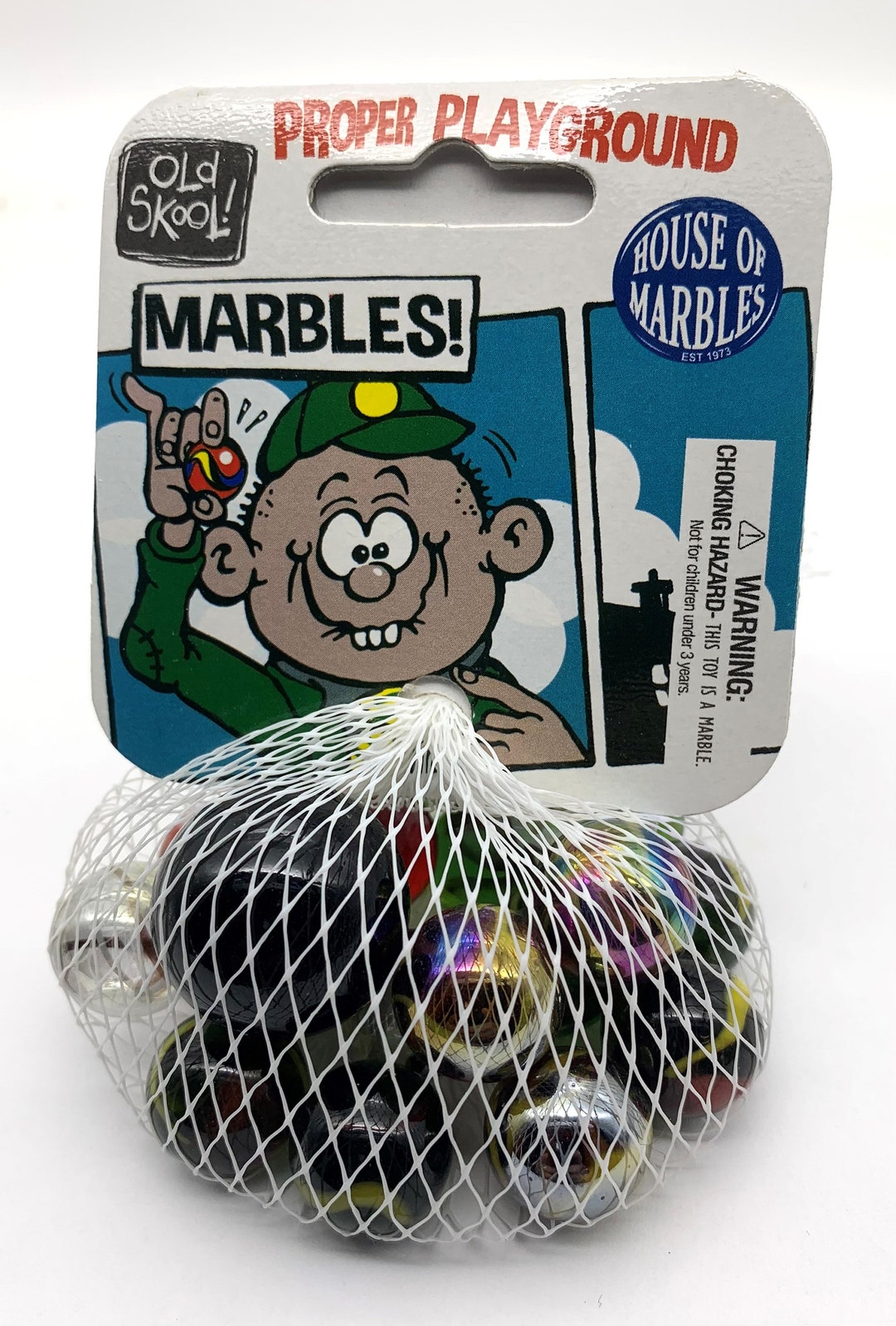 NEW for 2023! Net Bag of 21 "old Skool Proper Playground" Glass Marbles Assortment of Classic ...