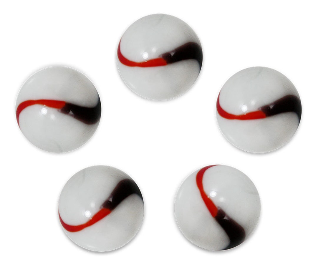 5pk Red Panda 16mm Glass Marble Players (5/8th") - W/stands White W Red ...