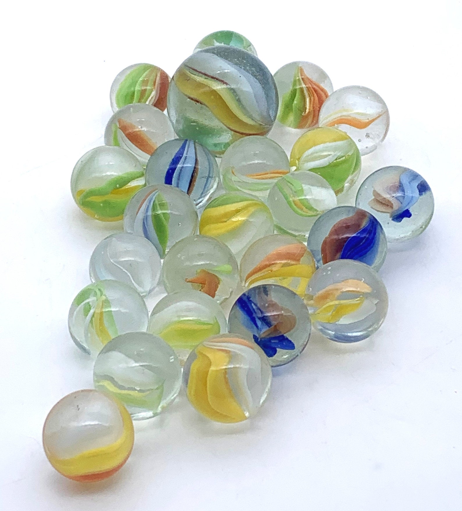 Net Bag of 25 Cat's Eye Glass Marbles by Vacor Clear W 6 Vanes Mixed ...