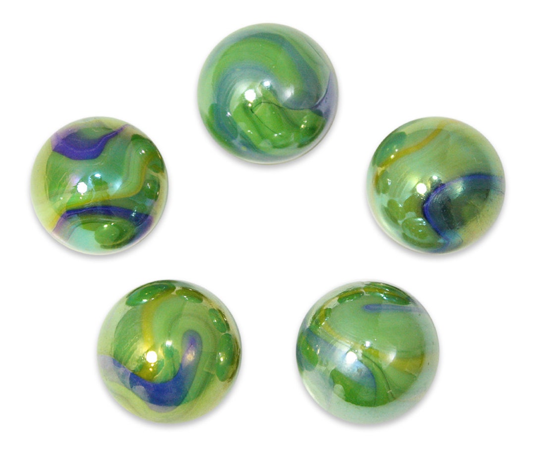 16mm Peacock Glass Mega Marbles Players (5/8th") Pack of 5 Iridescent ...