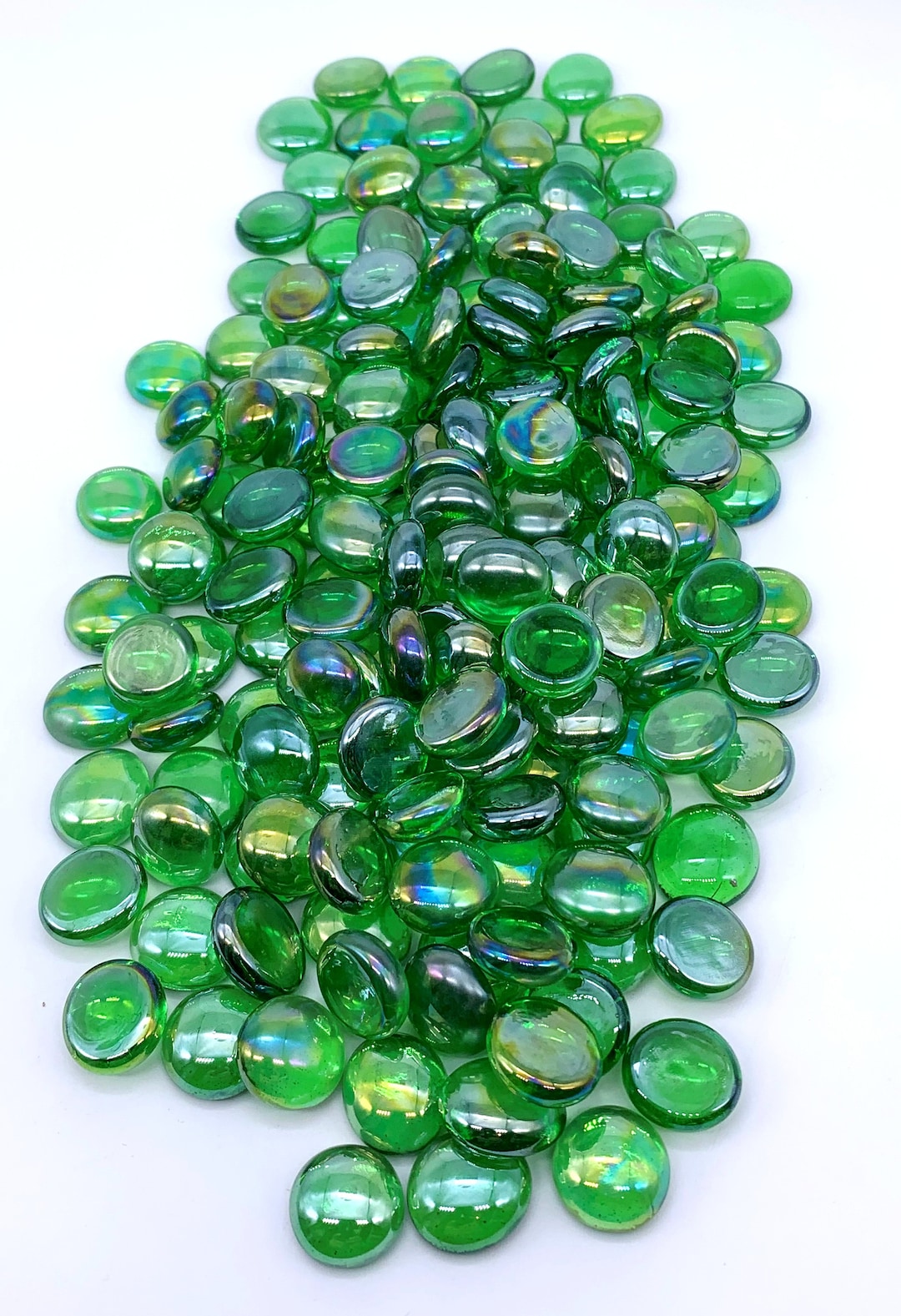 Iridescent Green Round Mosaic Flat Glass Gems Small .5" - .75" Choice ...