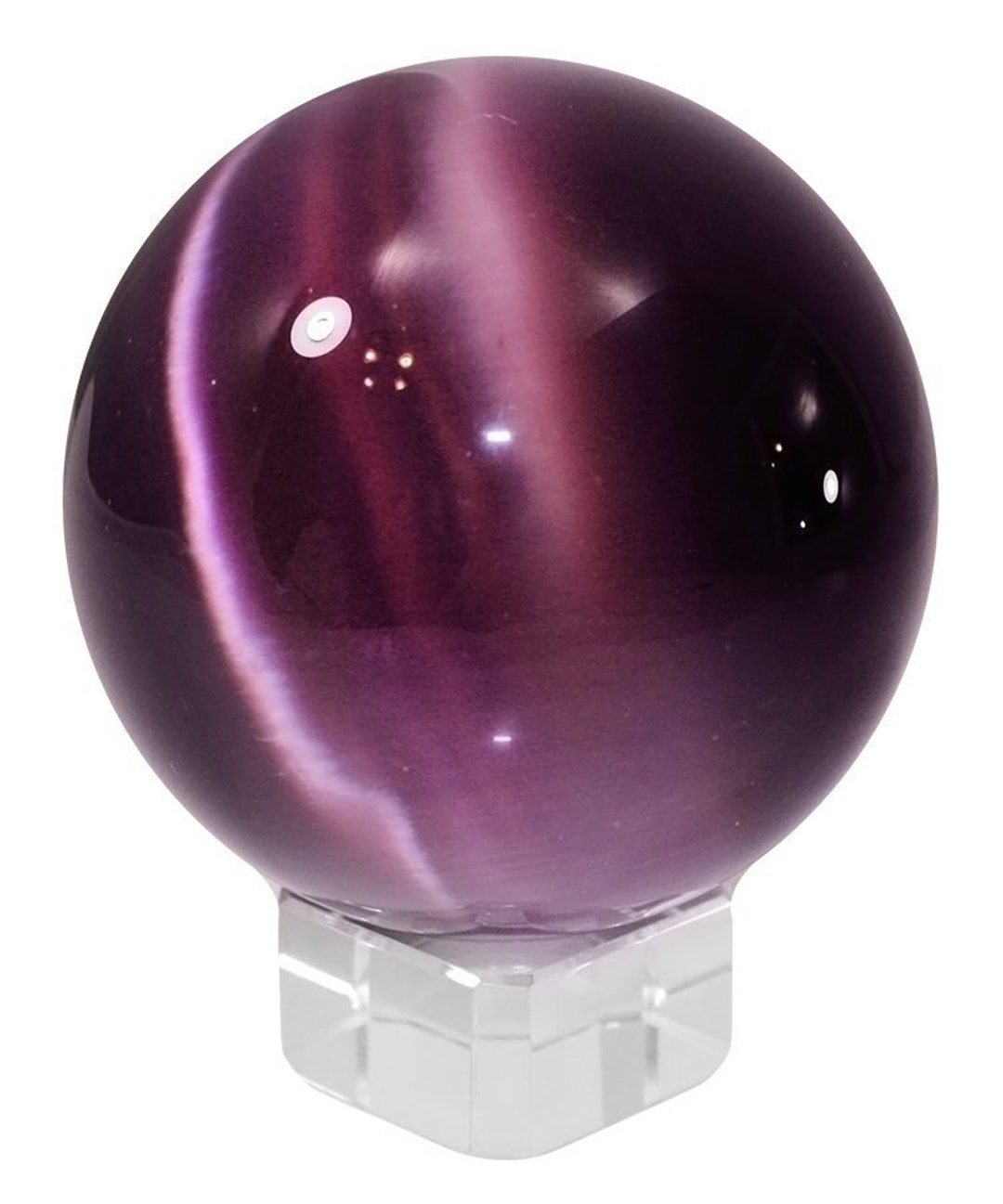 Purple Nimbus Cat's Eye Fiber Optic Marble W Glass Display Stand ...