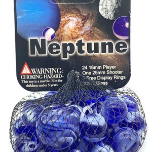 Net Bag of 25 "neptune" Glass Mega Marbles Translucent Dark Blue Base ...