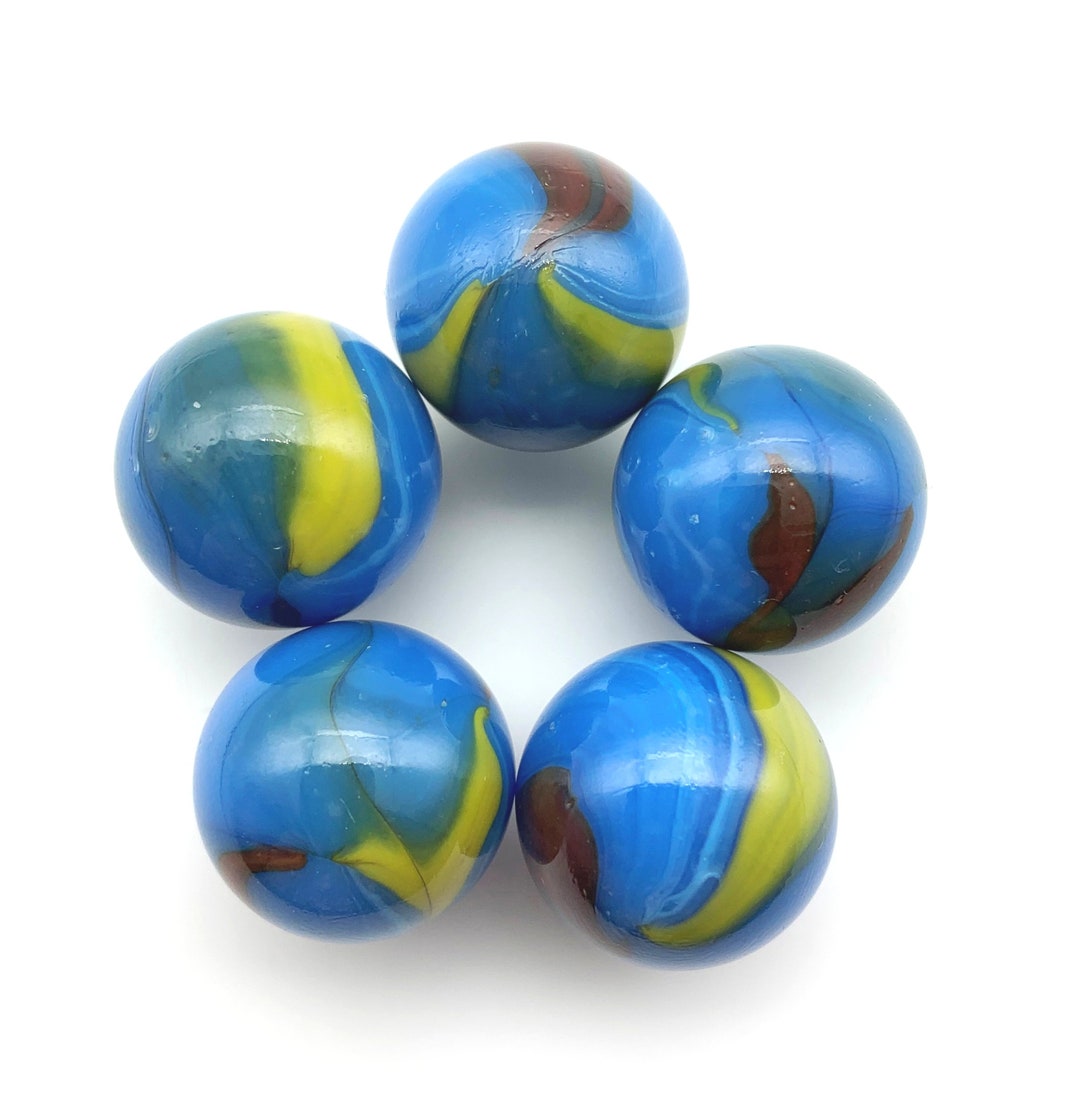 25mm "dark Serpent" Glass Shooter Marbles Pack of 5 Shiny Blue Base ...