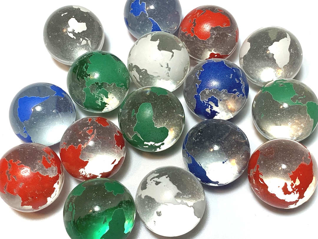 22mm Rainbow Earth Marbles W/stands - Clear W Red, Blue, White or Green ...