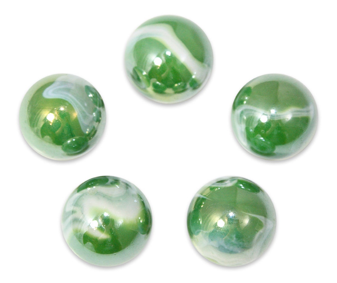 22mm "fungus" Marbles Glass Shooters - Pack of 5 Iridescent Green W ...