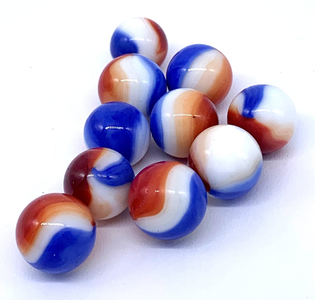 12mm (approximately) "patriot" Pk 10 Peewee Glass Mini Mega Marbles ...
