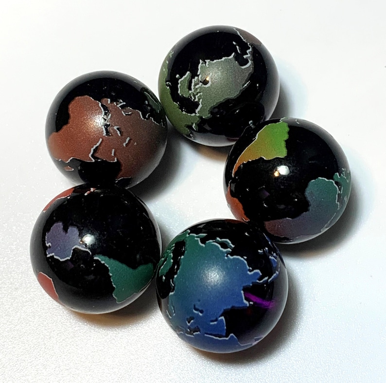 Set of 5 Variety Pack Rainbow Earth 22mm Glass Marbles W Stands ...