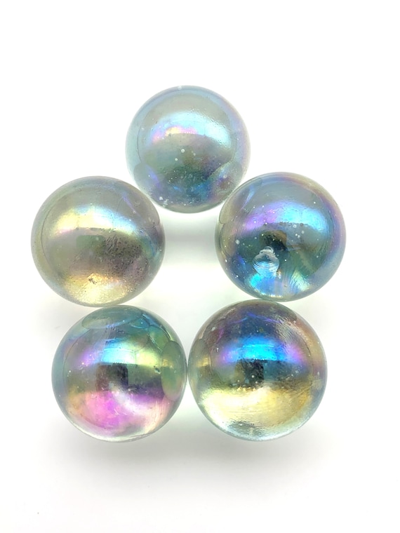 25mm Iridescent Clear soap Bubble Oily Glass Marble Shooters Pack of 5 W stands Rainbow Surface Early Mega Marbles Etsy UK