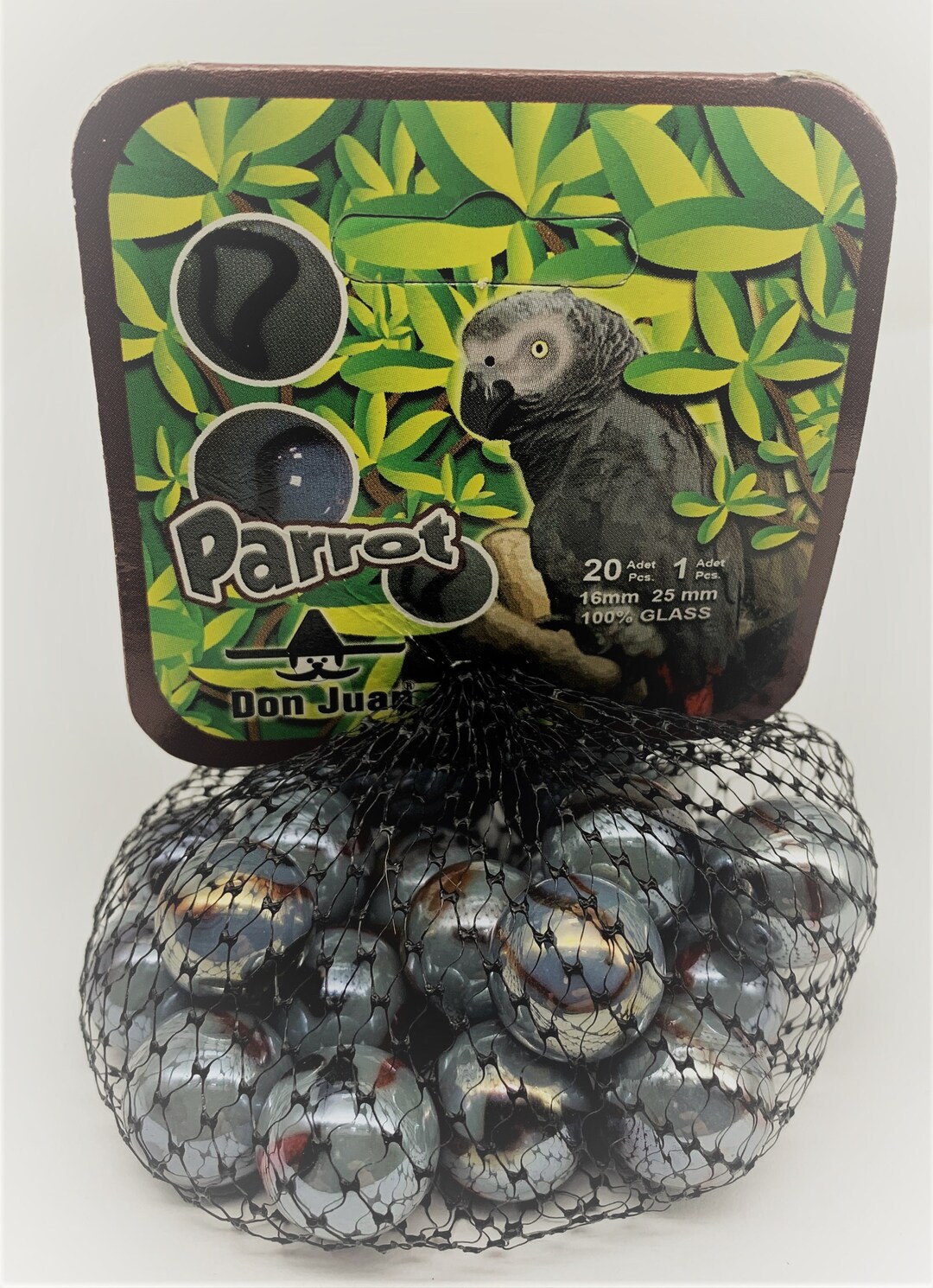 Net Bag of 21 Grey Parrot Glass Marbles From Netherlands Opaque Grey W ...