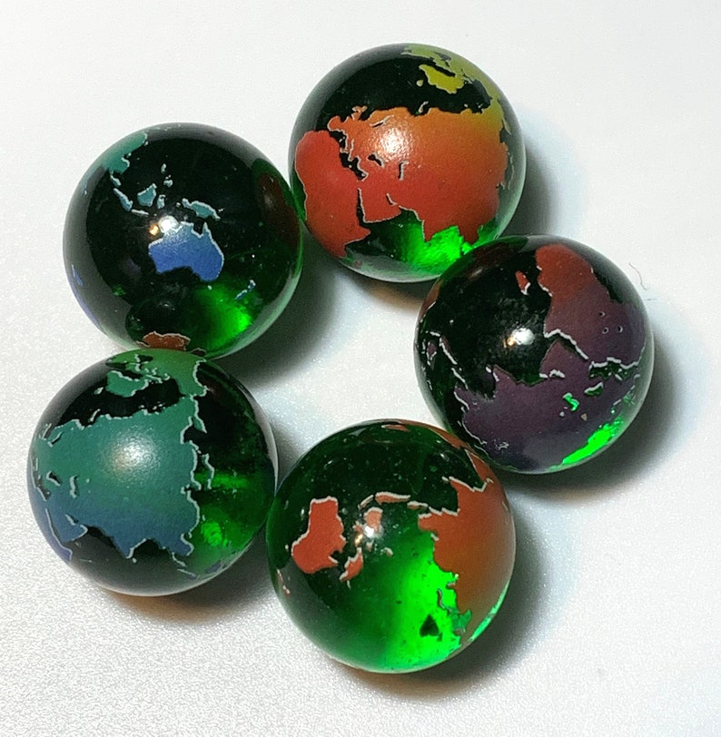 Set of 5 Variety Pack Rainbow Earth 22mm Glass Marbles W Stands ...