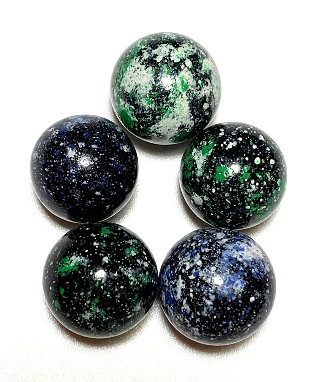 16mm Galaxy Glass Marble Players - Pack of 5 Black Opaque With Green or ...